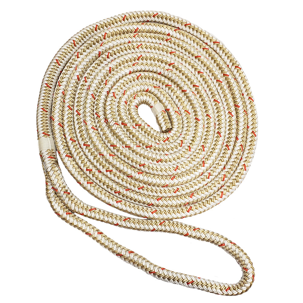 New England Ropes 38 Double Braid Dock Line WhiteGold wTracer 15 ...